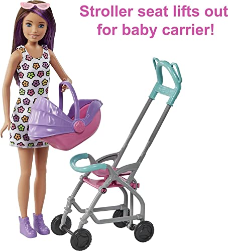 Barbie Skipper Babysitters Inc Playset with Doll, Stroller, Baby Doll & 5 Accessories, Remove Stroller Seat for Carrier
