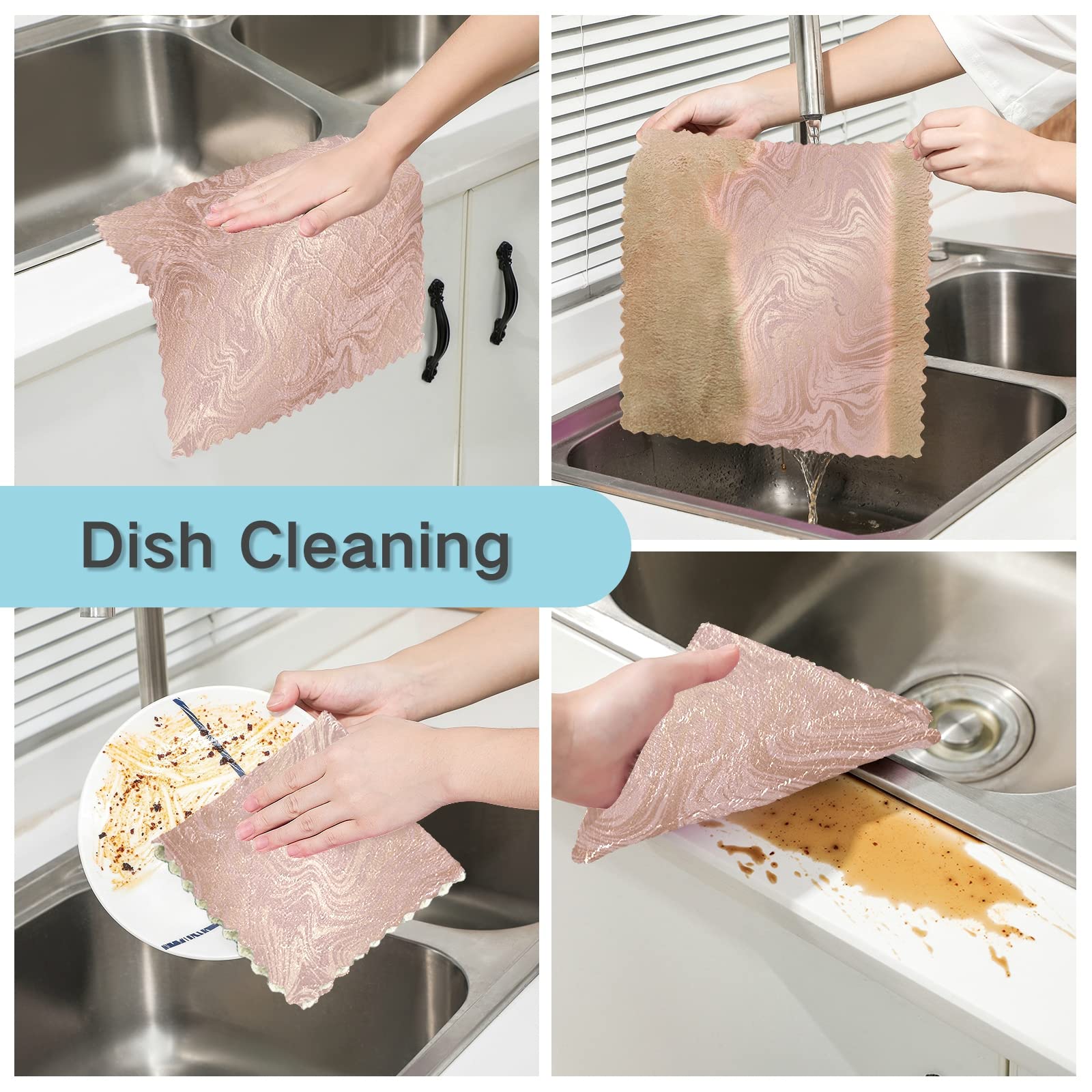 ALAZA Dish Towels Kitchen Cleaning Cloths Marble Pattern Rose Golden Dish Cloths Super Absorbent Kitchen Towels Lint Free Bar Tea Soft Towel Kitchen Accessories Set of 6,11"x11" 18