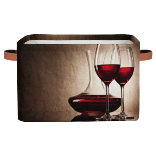 AUUXVA Vintage Wine Cup Storage Bins Baskets Fabric Laundry Baskets, Retro Wine Storage Cube Boxes Organizer Bag Bin for Toy Organizing Book Storage Shelves Nursery Closet