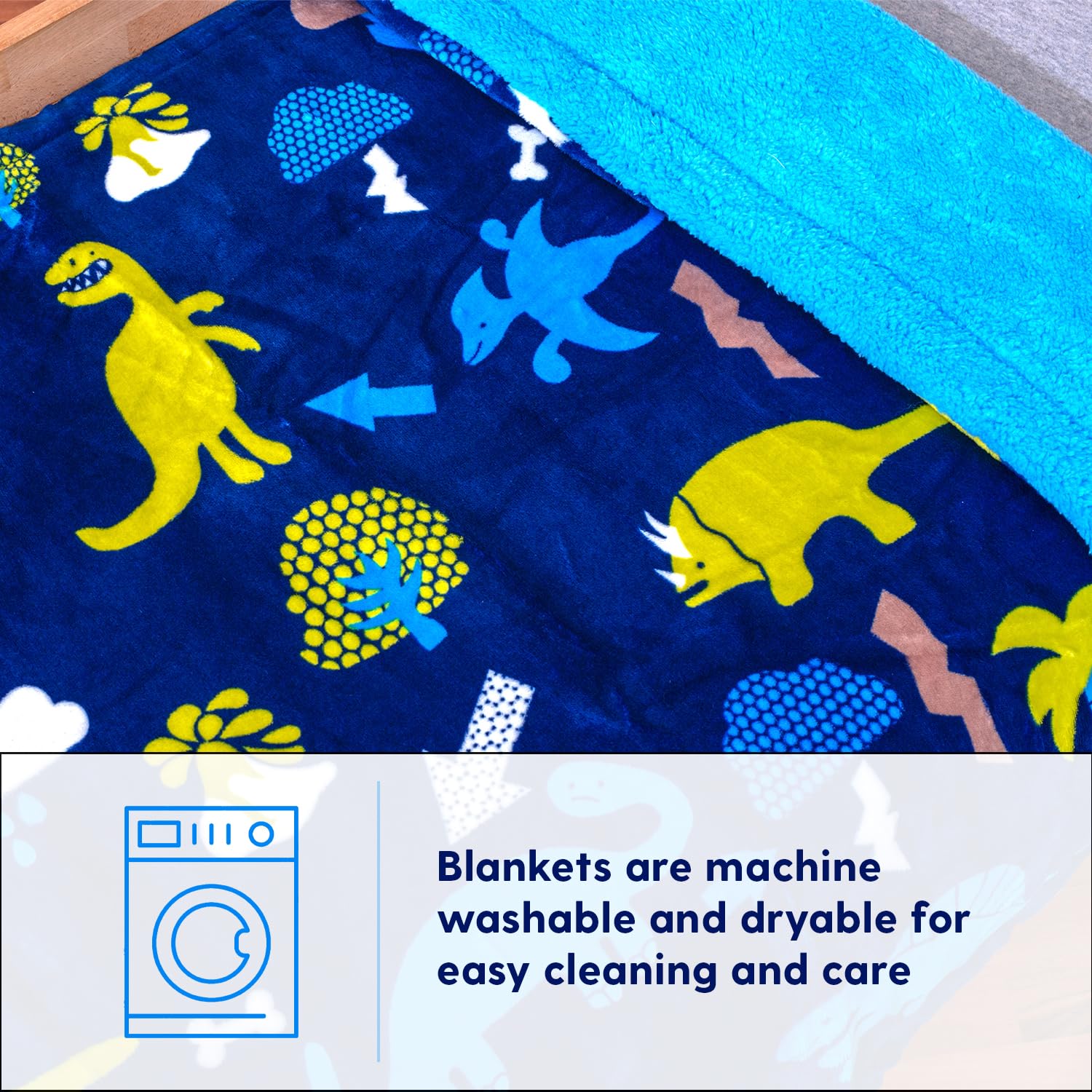 Golden Linens Baby Infants Printed Sherpa Borrego Ultra Soft Warm Throw Blanket Bed Cover 40" X 50" Navy Blue Dinosaur