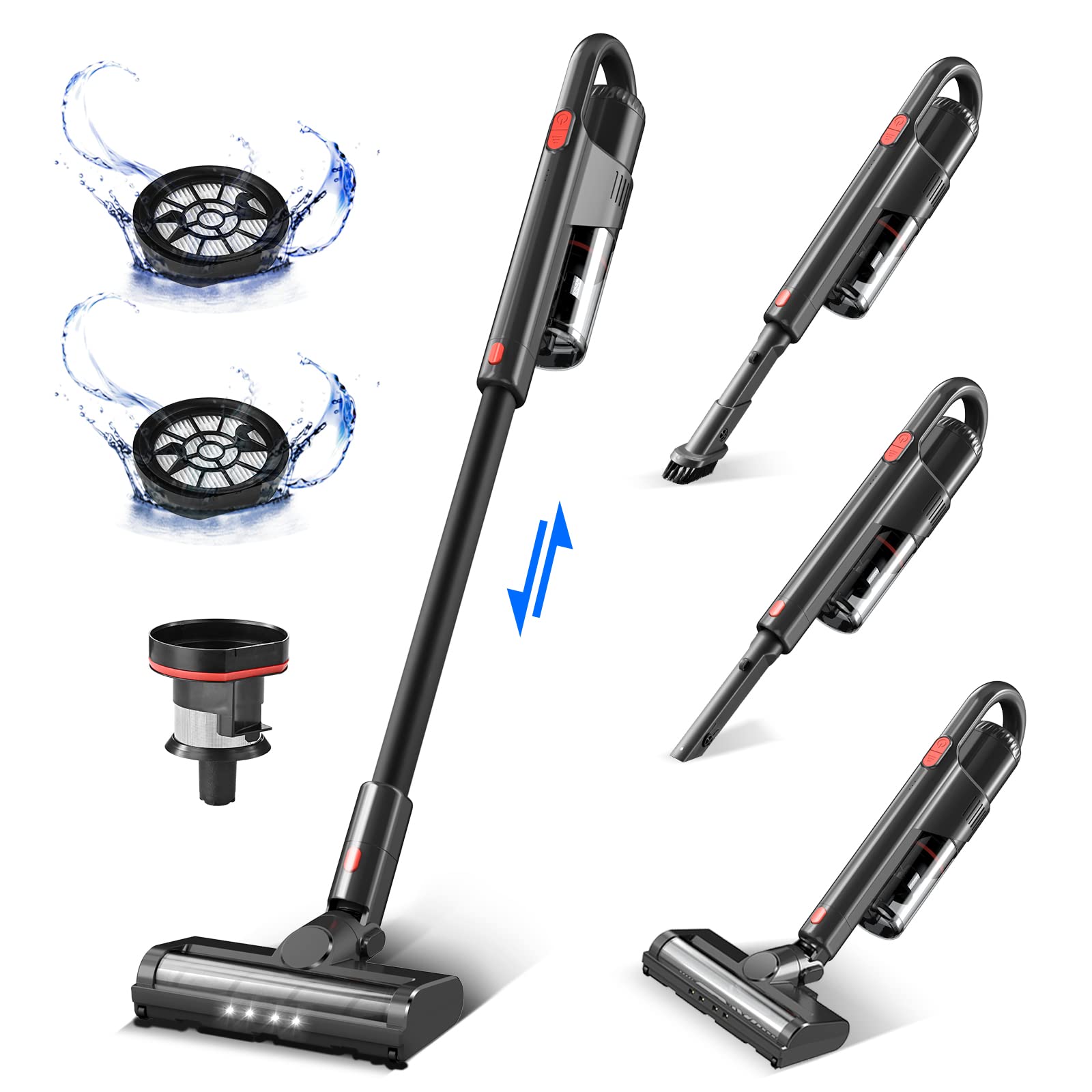 Cordless Vacuum Cleaner - Lightweight Stick Vacuum Cleaner w/ 250W Powerful Suction Brushless Motor, HEPA Filter, 4 in 1 Detachable Handheld, Long Runtime, Ideal for Home Hard Floor Carpet Pet Hair
