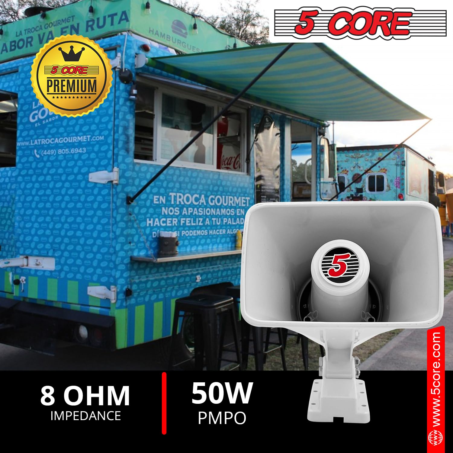 5 CORE 2 Pack Indoor Outdoor PA Horn Speaker β 6 x 4 Inch Loud Portable Power Horn Siren W/ 8 Ohms 50 Watts Max - 180 Degree Swivelling Adjustable Mounting Bracket & Hardware Included White