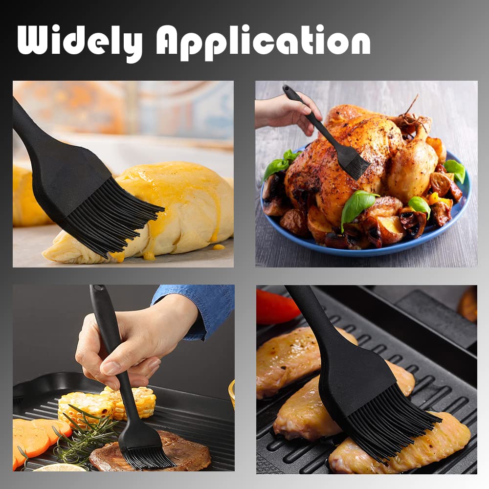 ANLIZY Pastry Brush for Cooking and Baking- 4 Pack Silicone Basting Brush and Food Brushes with Boar Bristles and Hardwood Handle Set for Kitchen, Grilling and Spreading Oil, Butter, BBQ Sauce (Black)