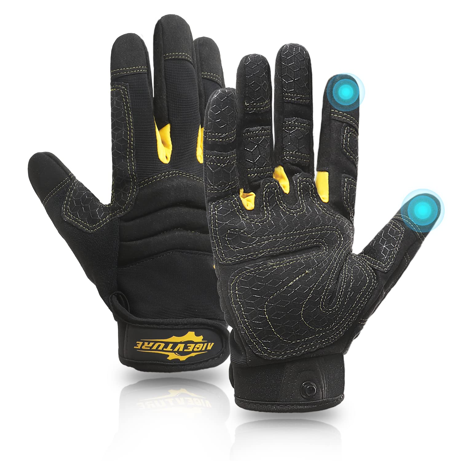 AIGEVTURE Mens Work Gloves with Grip Touchscreen Fingertips 3D Impact Resistant Knuckle Strips Durable Palm