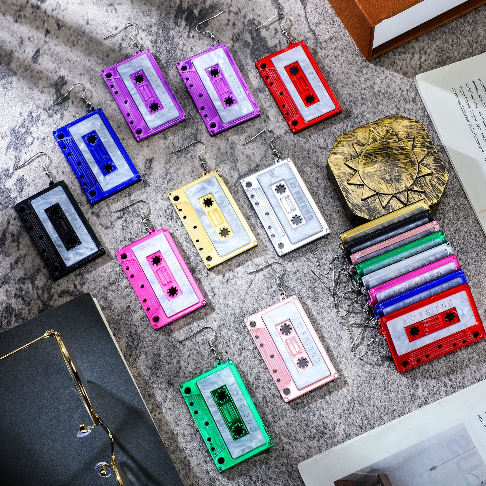 9 Pairs Cassette Tape Earrings for Women Christmas Party Funny Retro Tape Dangle Drop 80s Accessories