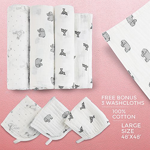 Maki's Connecting Hearts Baby Muslin Swaddle Blankets 3 + 3 Pk Large100% Cotton Newborn Receiving Blanket