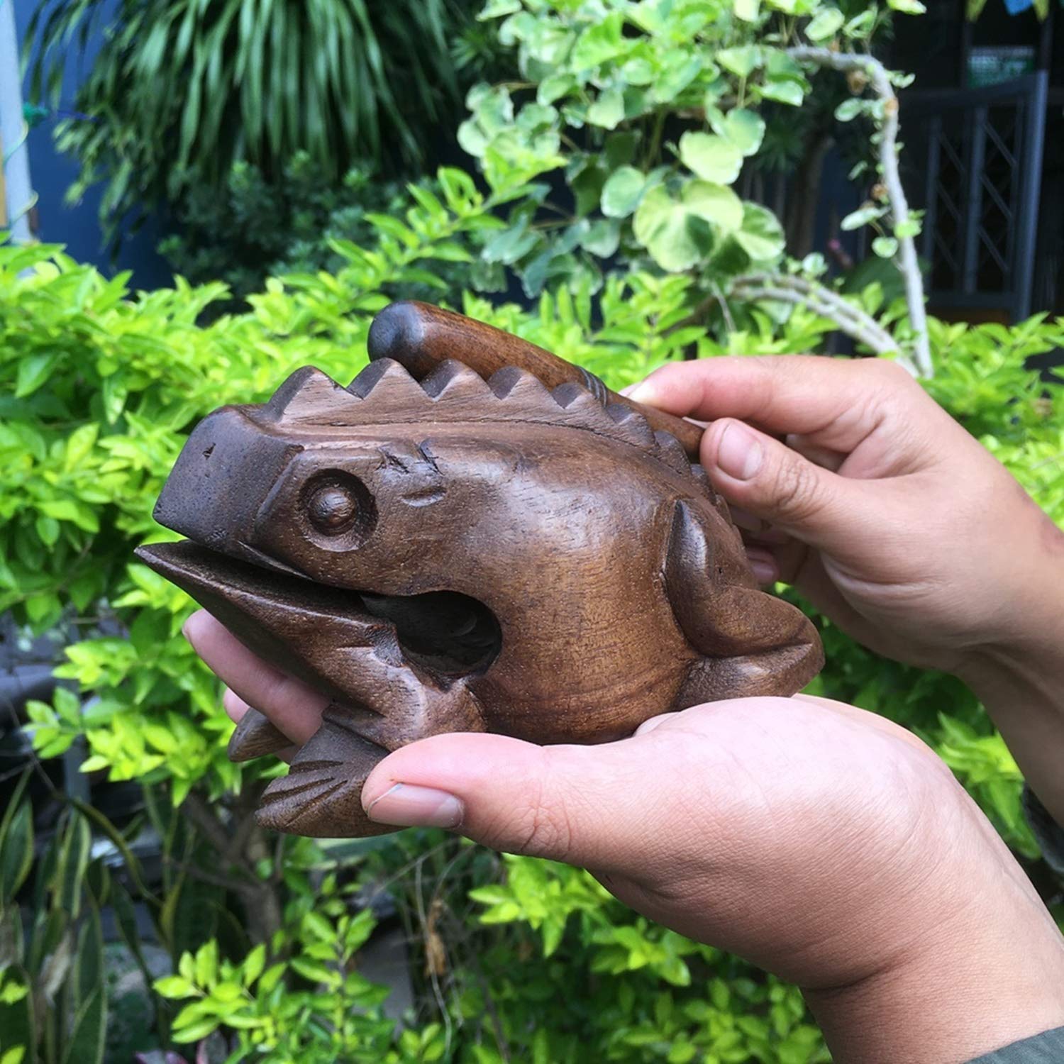 Cozinest Medium 6" Wood Frog Guiro Rasp Percussion Musical Instrument Tone Block Wooden Handcraft Percussion Instruments Products From Thailand Lucky Frog for Home Office Decor (Brown)