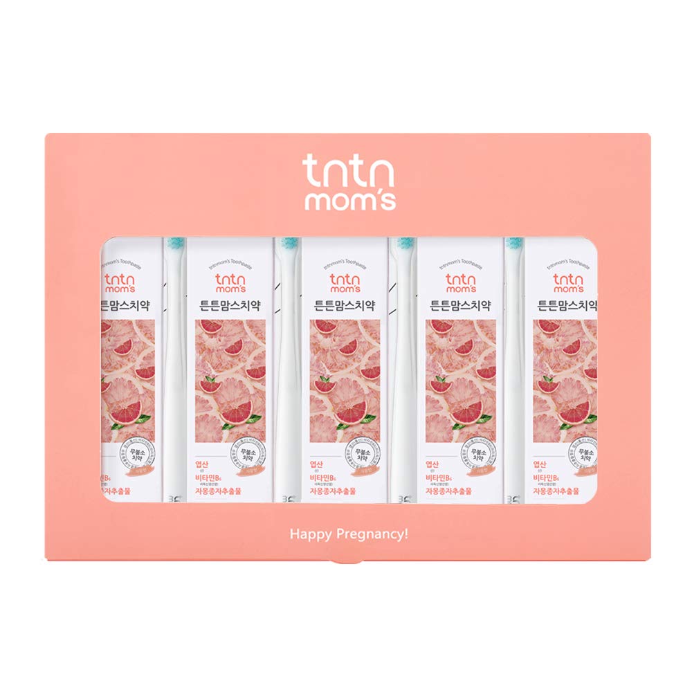 TNTN MOM'S - Toothpaste (5ea) & Toothbrush (5ea) Set for Pregnant Women | SLS Free & Fluoride Free | Grapefruits Scent Toothpaste, Ultra fine Toothbrush | Good for a Morning Sickness Relief