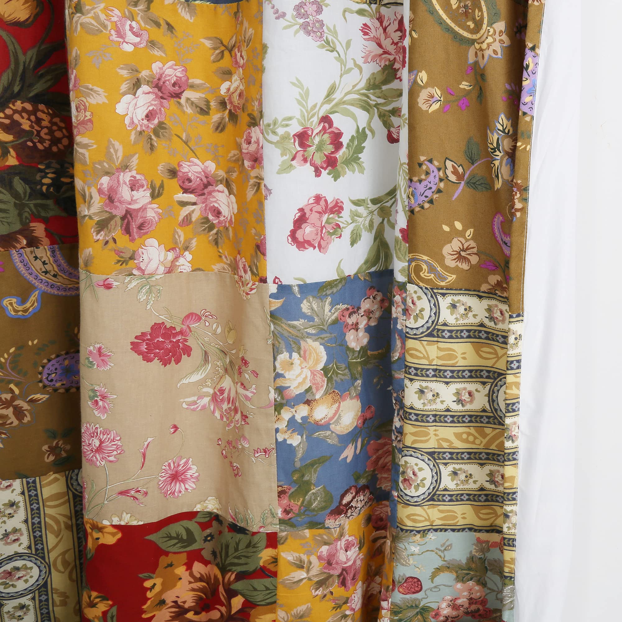 Cozy Line Home Fashions Ryleigh Country Garden Fall Flowers Paisley Plaid Patchwork Window Curtains with Tie Backs Set, 84" x 52", 2 Panels