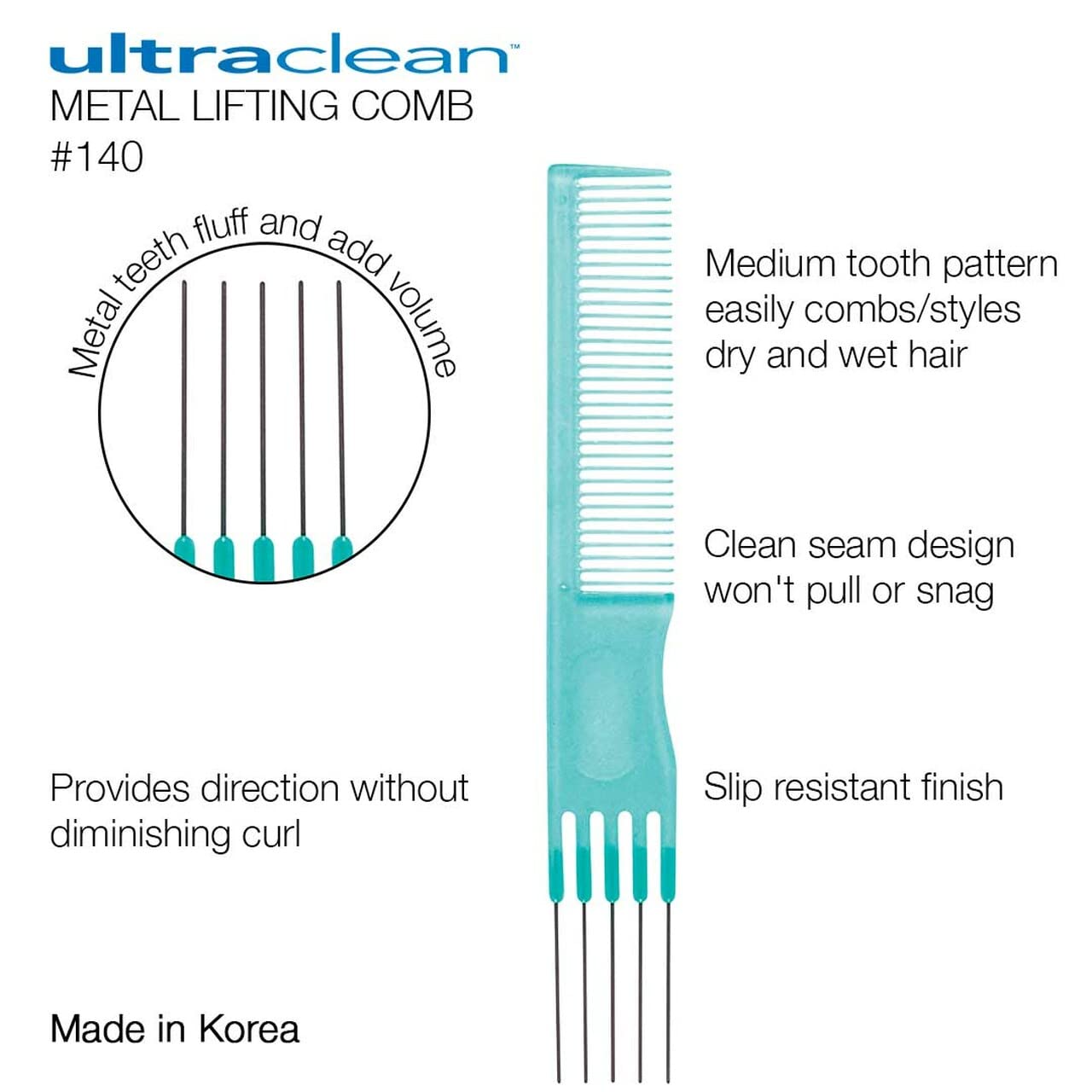 Cricket Ultra Clean Metal Hair Lifting Combs for Volumizing and Styling β Anti-Snag, No-Slip Pick Combs for Wet and Dry Hair, Includes Free Travel Comb - 2 Count