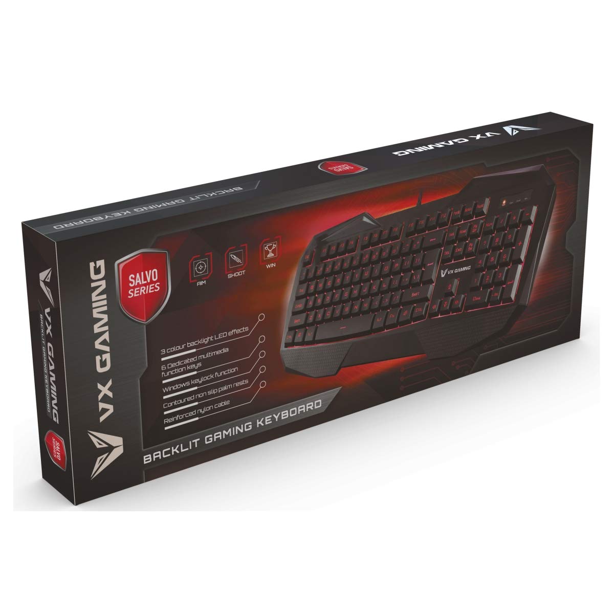 Volkano VX Wired Gaming Keyboard 3 Backlight Presets, Comfortable Ergonomic Palm Rest & Multimedia Control, Backlit Computer Accessories for Fast Gameplay PC Gamer/Xbox/PS4 [Black] - Salvo Series