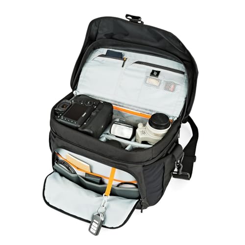 Lowepro LP37142, Nova 200 AW II Messenger Case, Camera Bag, Customizable, Portable, Fits 1-2 Pro DSLR with attached 24-105mm, Compact Drone, 3-5 Additional Lenses, Flash, Black