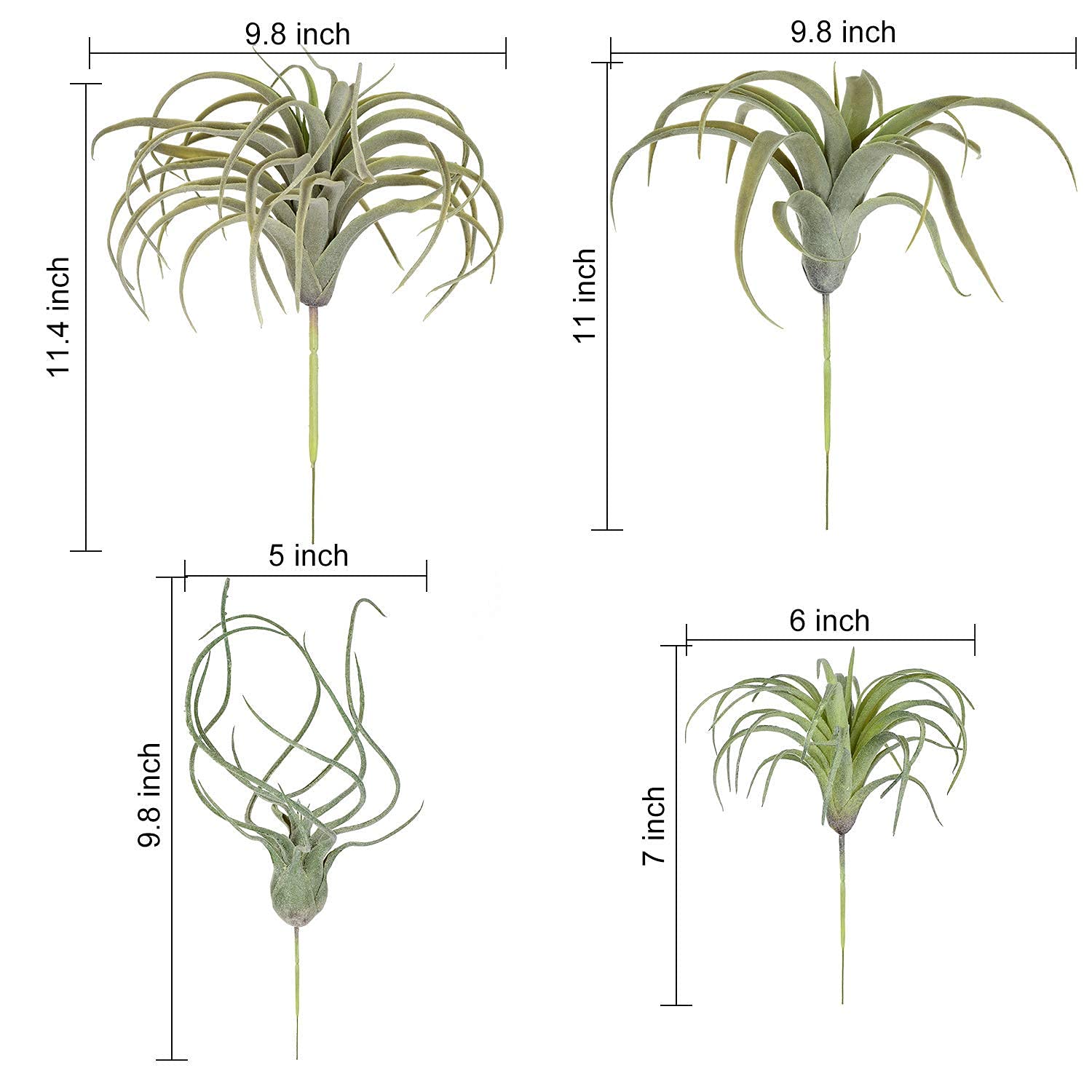 4Pack Artificial Pineapple Grass Air Plants Fake Flowers Faux Succulents Flocking Tillandsia Bromeliads Home Garden Decor,11 Inches