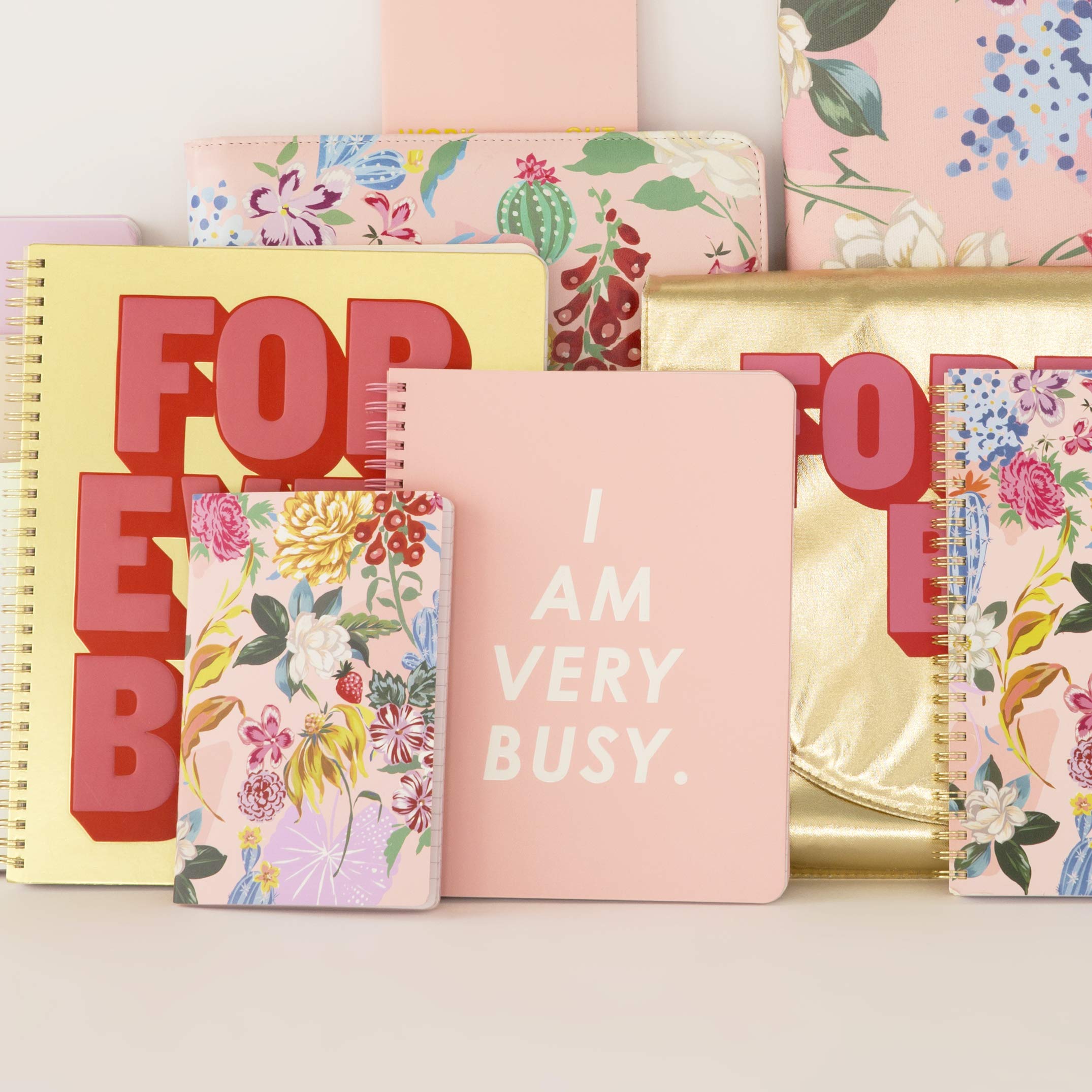ban.do Rough Draft Mini Spiral Notebook, 9" x 7" with Pockets and 160 Lined Pages, I Am Very Busy