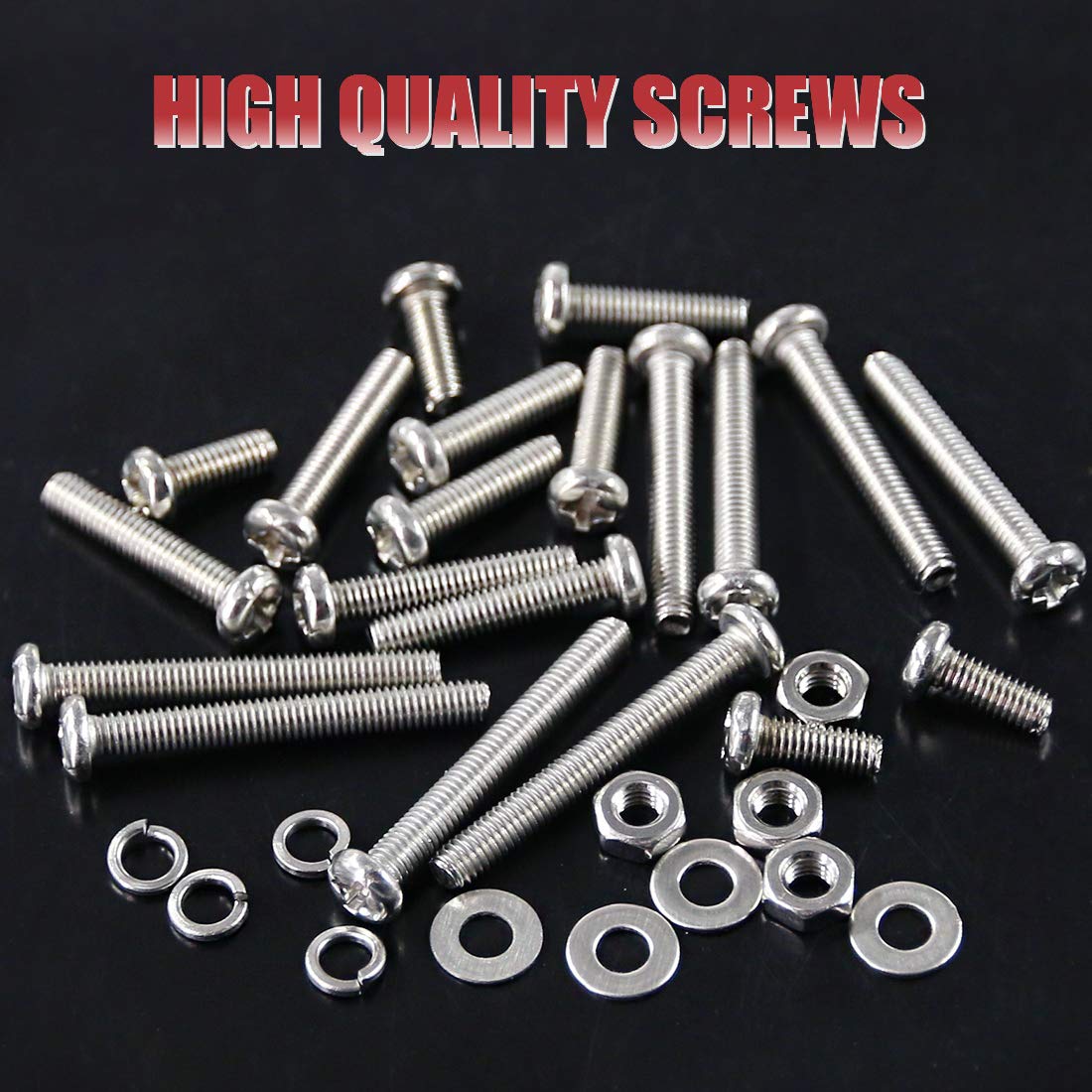 Hilitchi 300-Piece M4 Phillips Pan Head Screws Bolt Nut Lock Flat Washers Assortment Kit, 304 Stainless Steel