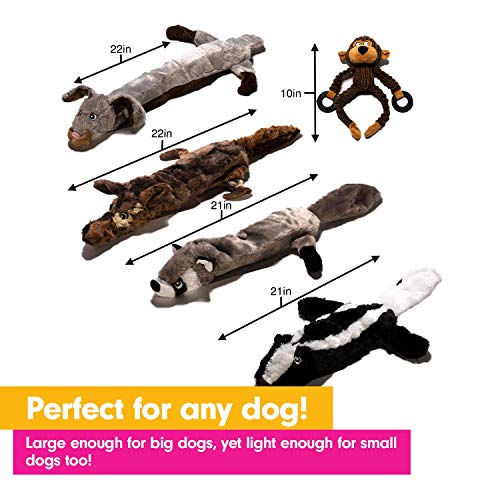 THE PET BUDS No Stuffing Dog Toy Set - 5 Pack Bundle - No Dangerous Stuffing to Chew or Swallow - 2 Squeakers Each - Big Dog Plush Toys for Small, Medium and Large Dogs - Cute Durable Squeaky Dog Toy