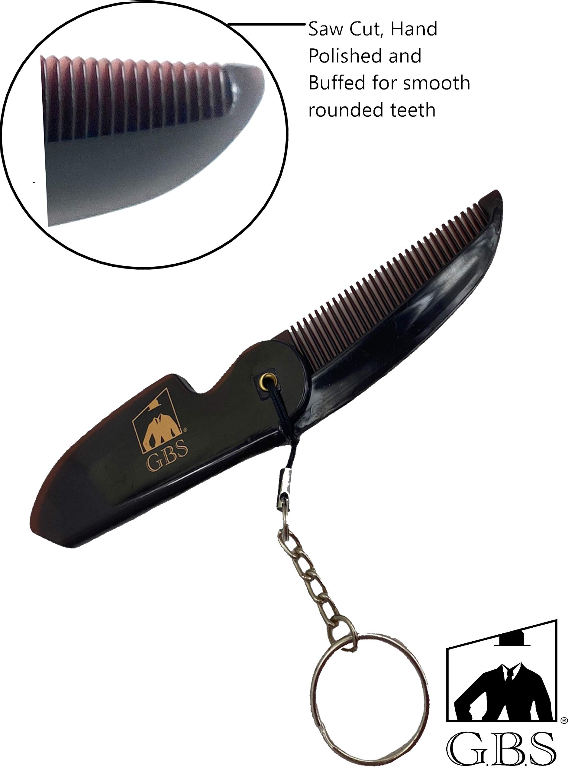 G.B.S Folding Beard Comb for Men - Handmade Keychain Mustache Comb - Portable Pocket Travel Comb for Grooming & Combing Hair, Beards and Mustaches