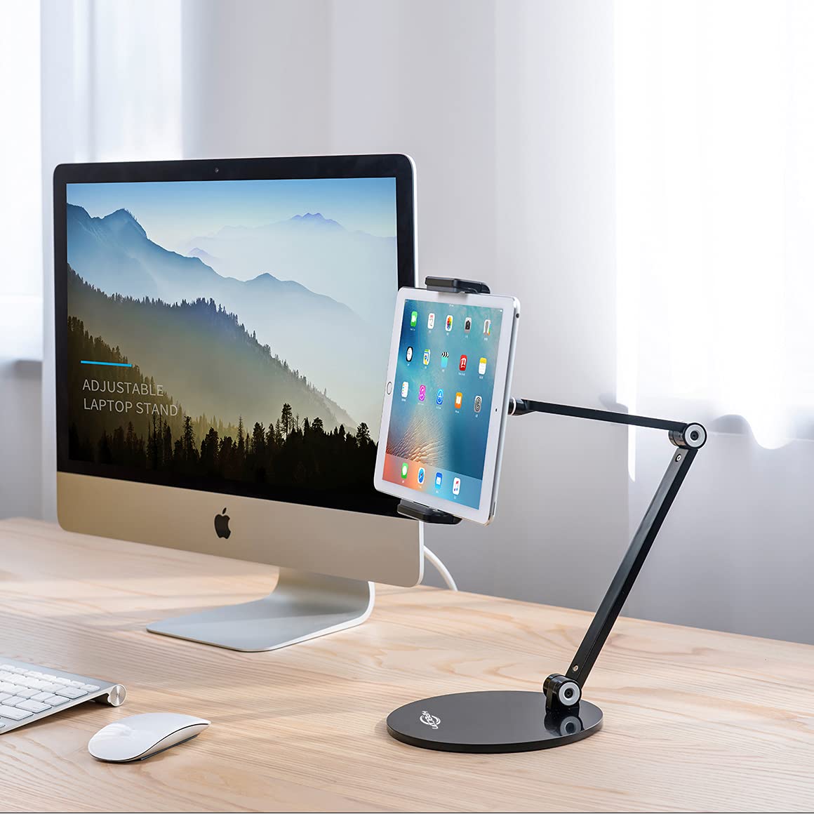 KABCON Tablet Stand,Tightness Adjustable 360°Rotatable Multi-Angle Eye-Level Aluminum Solid Long Arm Tablets Stands for iPad Series,Microsoft Surface Tablet Series,Samsung Galaxy Tabs,Kindle Fire,etc