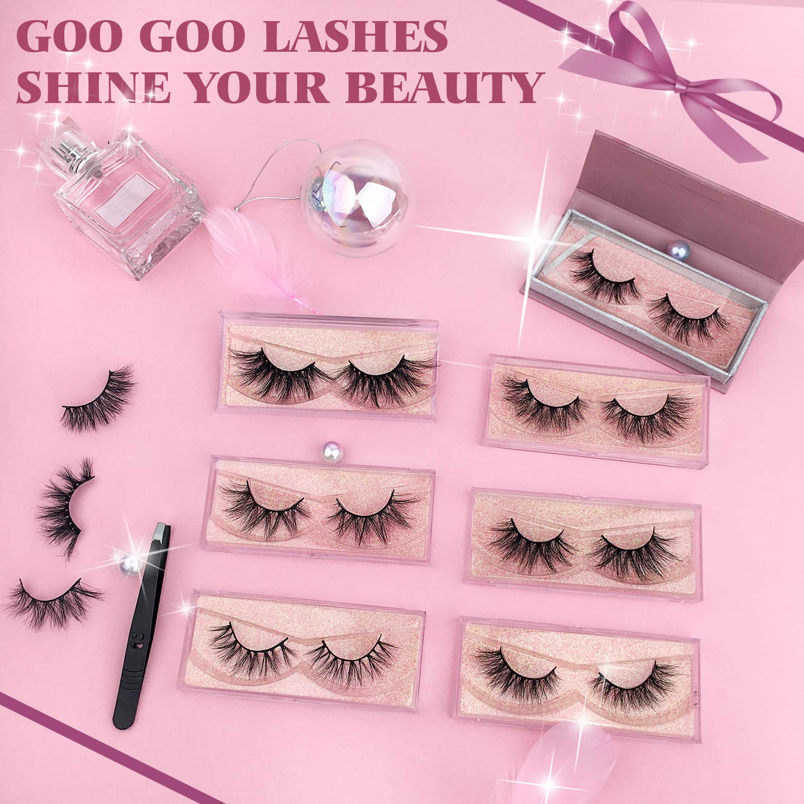 GOO GOO Mink Lashes 16mm Bushy Siberian Mink Fur False Eyelashes Hand Made Strips Real 3D Mink Eyelashes Natural Soft Curl Fake Eyelashes Reusable Make Up Eyelahses 1 Pair