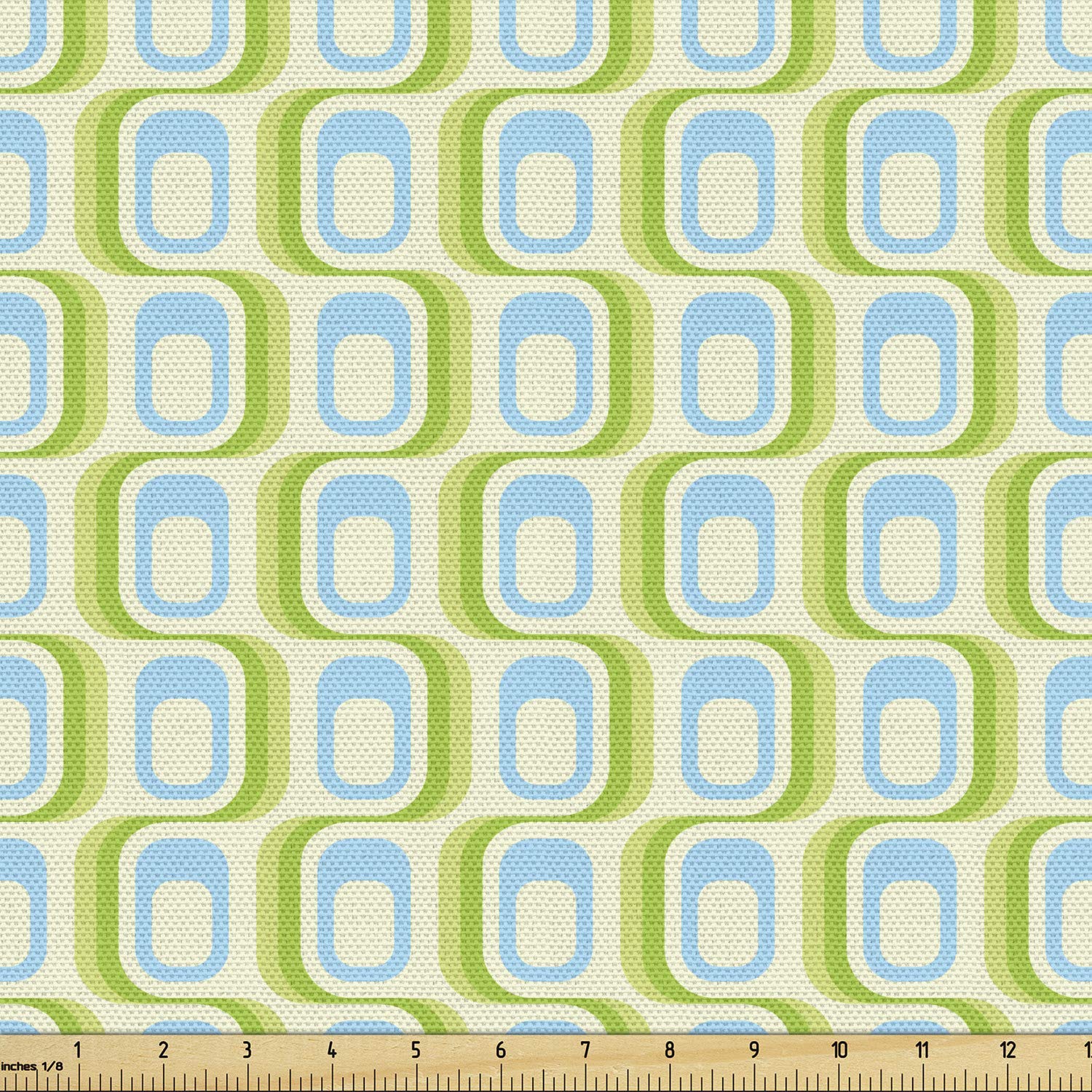 Ambesonne Vintage Fabric by The Yard, Classic Retro Geometry Inspired Abstract Motif, Decorative Fabric for Upholstery and Home Accents, 5 Yards, Apple Green Sky Blue