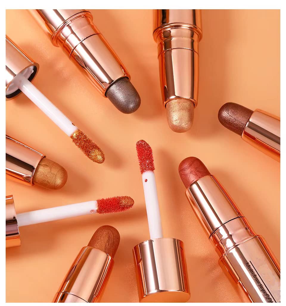 ABELYN 2-in-1 Cream Eyeshadow Stick 6 Colors Metallic Shimmer Eye Shadow Sticks & Highlighter Makeup Liquid Eye Shadow Pencil for Eyes (Pack of 6)