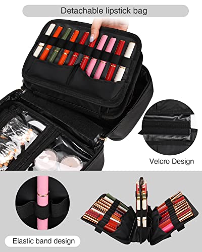 Chomeiu Lipstick Organizer, Lip Gloss Holder Detachable 60 Slots 3 Layer Lipstick Storage Case for Makeup Artists Travel Portable Cosmetic Bag Large Capacity with Waterproof PU Leather and Lining