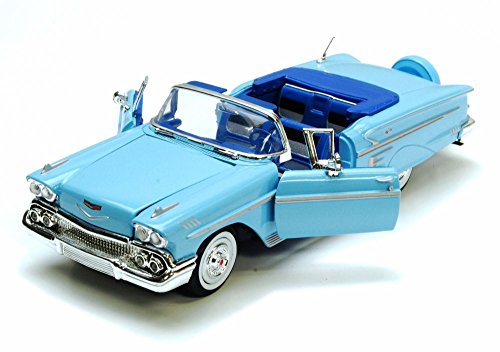 MOTORMAX 73267 1958 58 CHEVY IMPALA CONVERTIBLE 1/24 DIECAST BLUE ,#G14E6GE4R-GE 4-TEW6W207188
