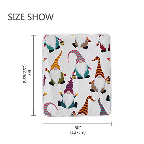 Throw Blanket Christmas Xmas Funny Gnomes Soft Blanket for Bed Couch Sofa Lightweight Travell Camping, 50 x 60 Inch
