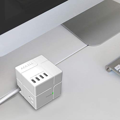 Accell Power Cube - Surge Protector and USB Wall tap Power 2-in-1 Combo, 3 Protected AC outlets, 6 USB-A Ports, 6ft Cord, Black, 540J, UL Certified
