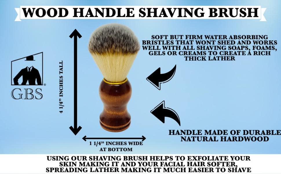 G.B.S Men's Wood Shaving Bowl and Shave Brush with Stand Set Christmas Gift for Men Stocking Stuffer Grooming Kit