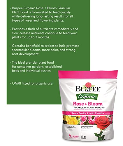 Burpee Organic Bloom Granular All-Natural Food for Roses and Flower Plants | Ideal for Container Gardens, Beds or Bushes, 4 lb, 4lb. Bag