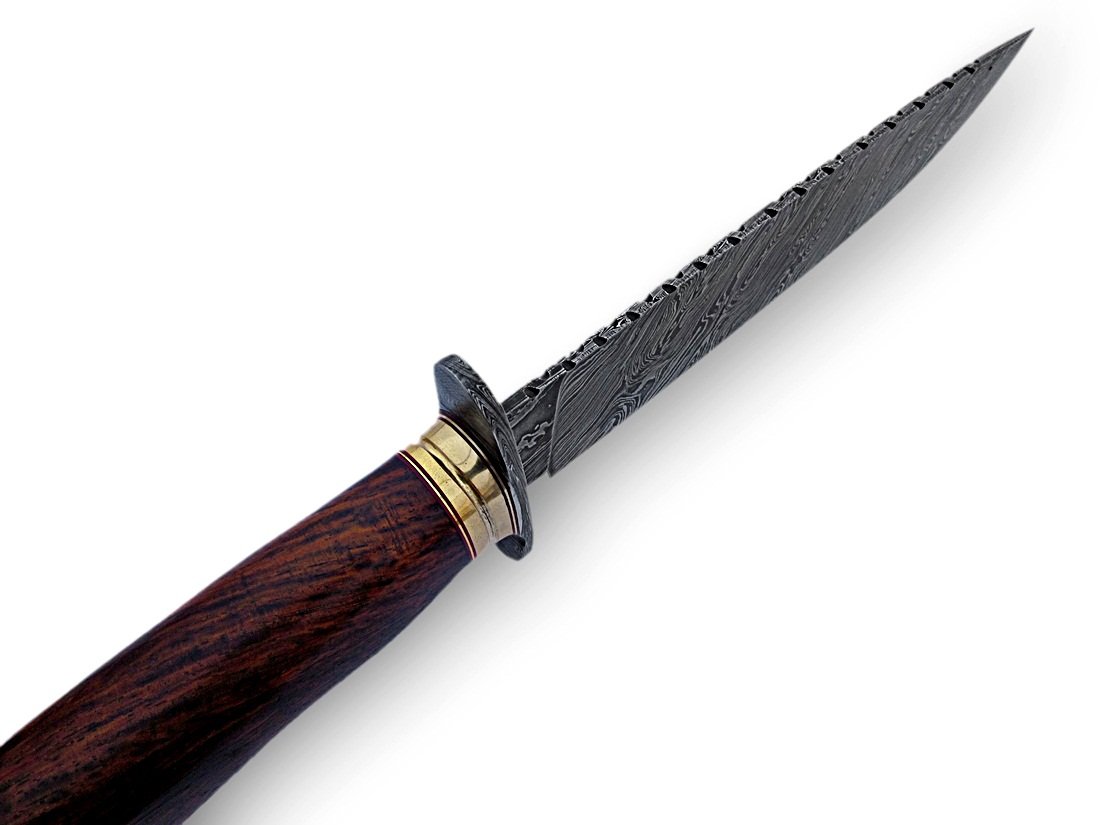 AishaTech Onkel Hunting Knife Damascus Steel Blade & Double Bolster Wood Handle