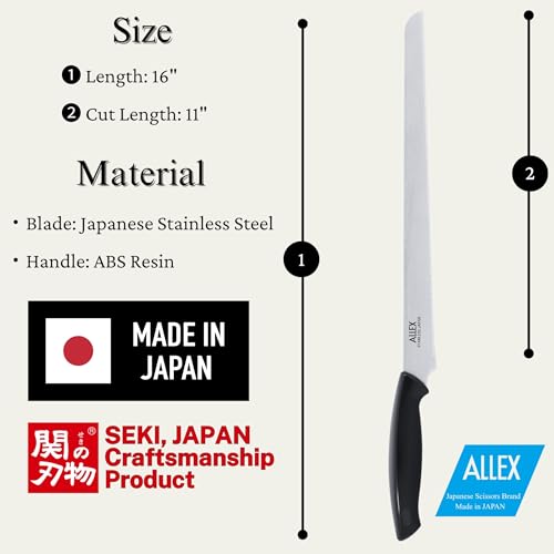 ALLEX Large Insulation Knife Extra Long Cut 11", Japanese Stainless Steel Serrated Blade, Duct Knife Tool with Sheath for Insulation, Styrofoam, Polyurethane Foam, Made in JAPAN
