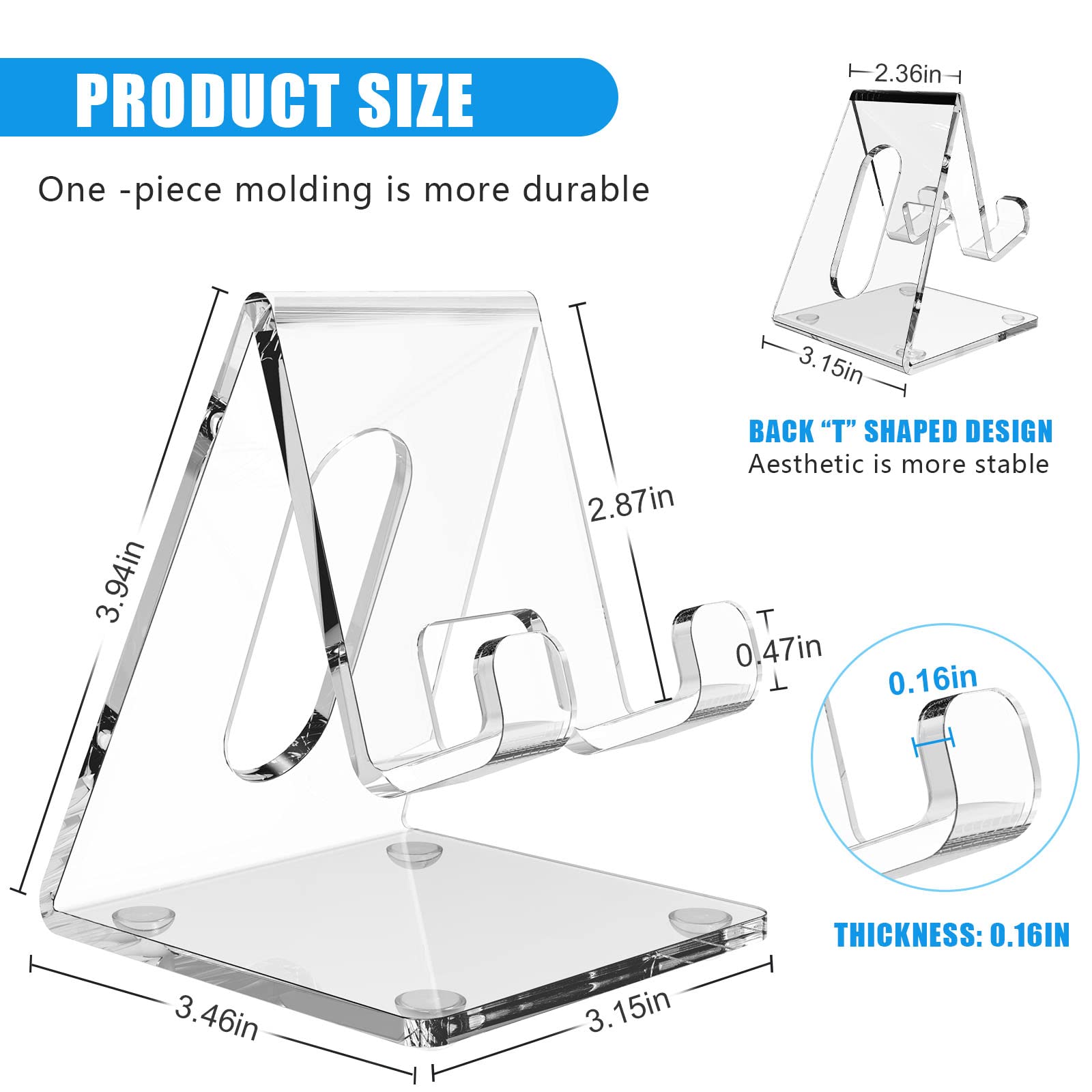 Acrylic Cell Phone Stand for Desk, Phone Holder for Office, Portable Phone Holder, Compatible with iPhone15 14 13 12 11 Pro XS Max XR 8 7 6S Plus, Samsung S20+ Note10, Tablets(1Pack)