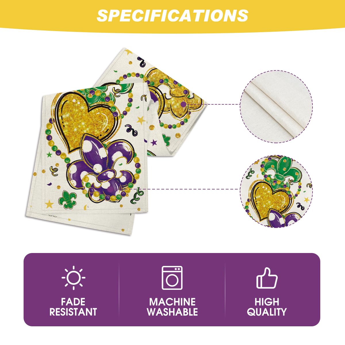 Artoid Mode Iris Jewellery Hearts Mardi Gras Table Runner, Seasonal Kitchen Dining Table Decoration for Home Party Decor 13x72 Inch