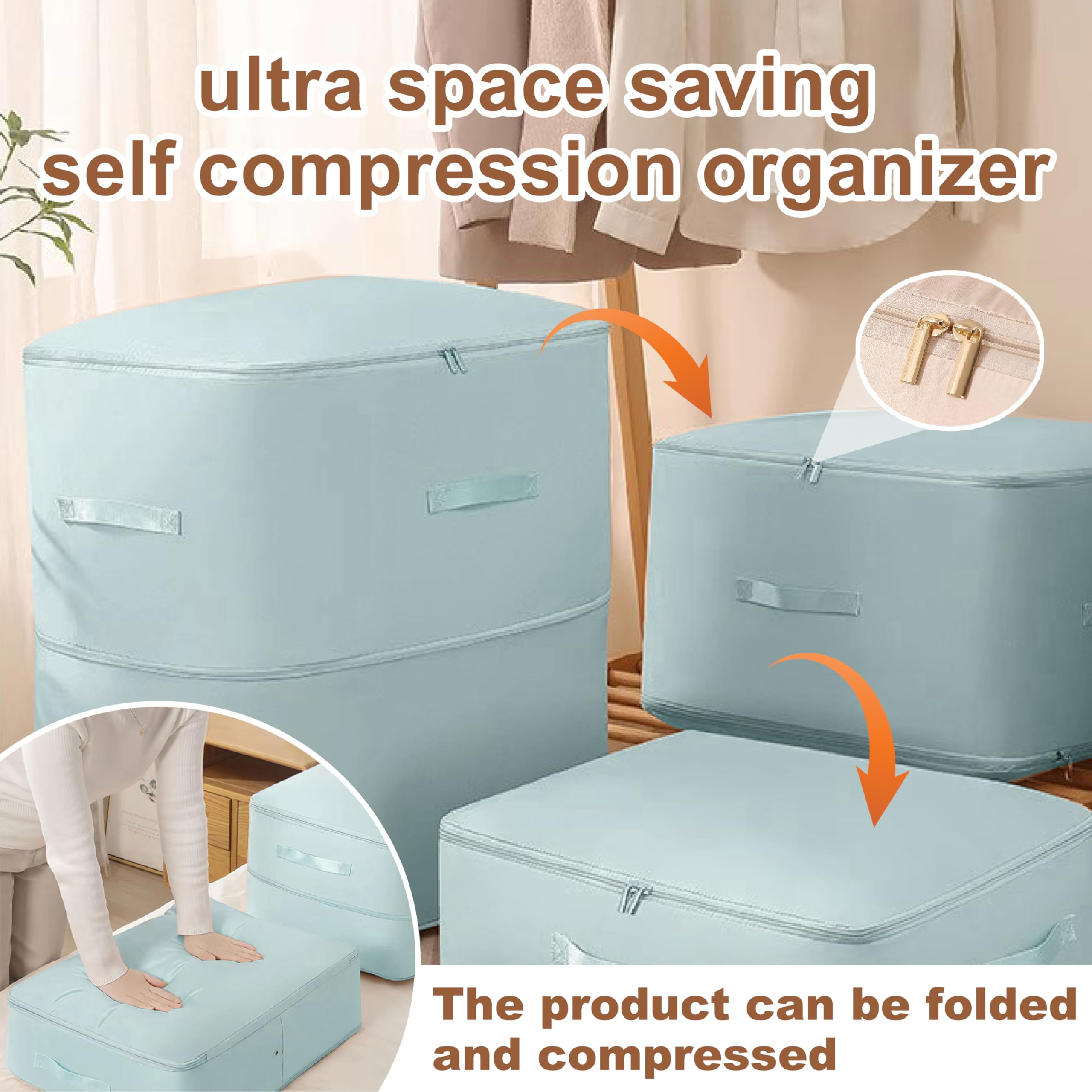 AGSIXZLAN Ultra Space Saving Self Compression Organizer,2024 New Portable Heavy Duty Moving Bags, Storage Tote For Space Saving,For Comforters,Clothes And Blankets,Bedding (Blue,Xl-54 * 42 * 60 Cm)
