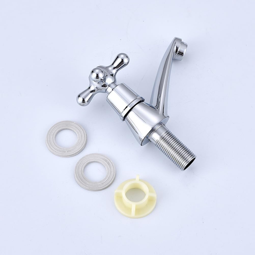 DOITOOL 2 Pcs Basin Taps Mixers Bathroom Sink Tap Basin Mixer Tap Single Lever Basin Faucet Cross Handle Cold Water Sink Basin Taps for Bathroom Kitchen ((Blue Drop Model)