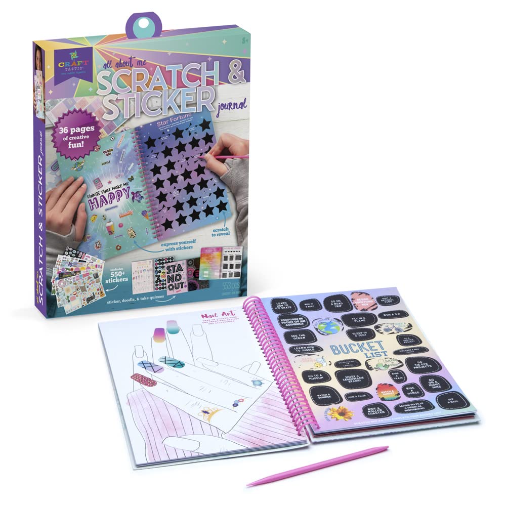 Craft-tastic β Scratch and Sticker Interactive Journal β Activity Book Packed with Fun Quizzes, 550+ Stickers, Creative Doodle Prompts, and More!