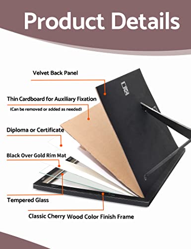 Annecy 11x14 Picture Frame Black, Diploma Frame for Wall or Desktop Decoration, 11x14 frame with mat for 8.5x11 Certificate, College Degree Frame with Tempered Glass and Velvet Back Panel(1 Pack)