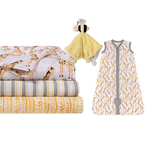 Burt's Bees Baby Unisex Baby Gift Set - Beekeeper Wearable Blanket, 3-Pack Muslin Swaddle Blankets & Plush Bee, Organic Cotton Essentials Bundle