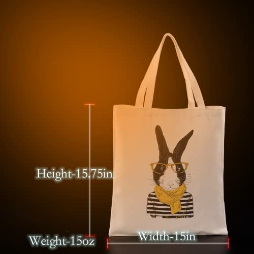 AYEBY Cool Rabbit Pattern Canvas Tote Bag with Zipper - Bold and Eye-Catching Reusable Grocery Bag for Women, Mothers, Friends, Teachers, White-Collar Workers, and Studentsā¦