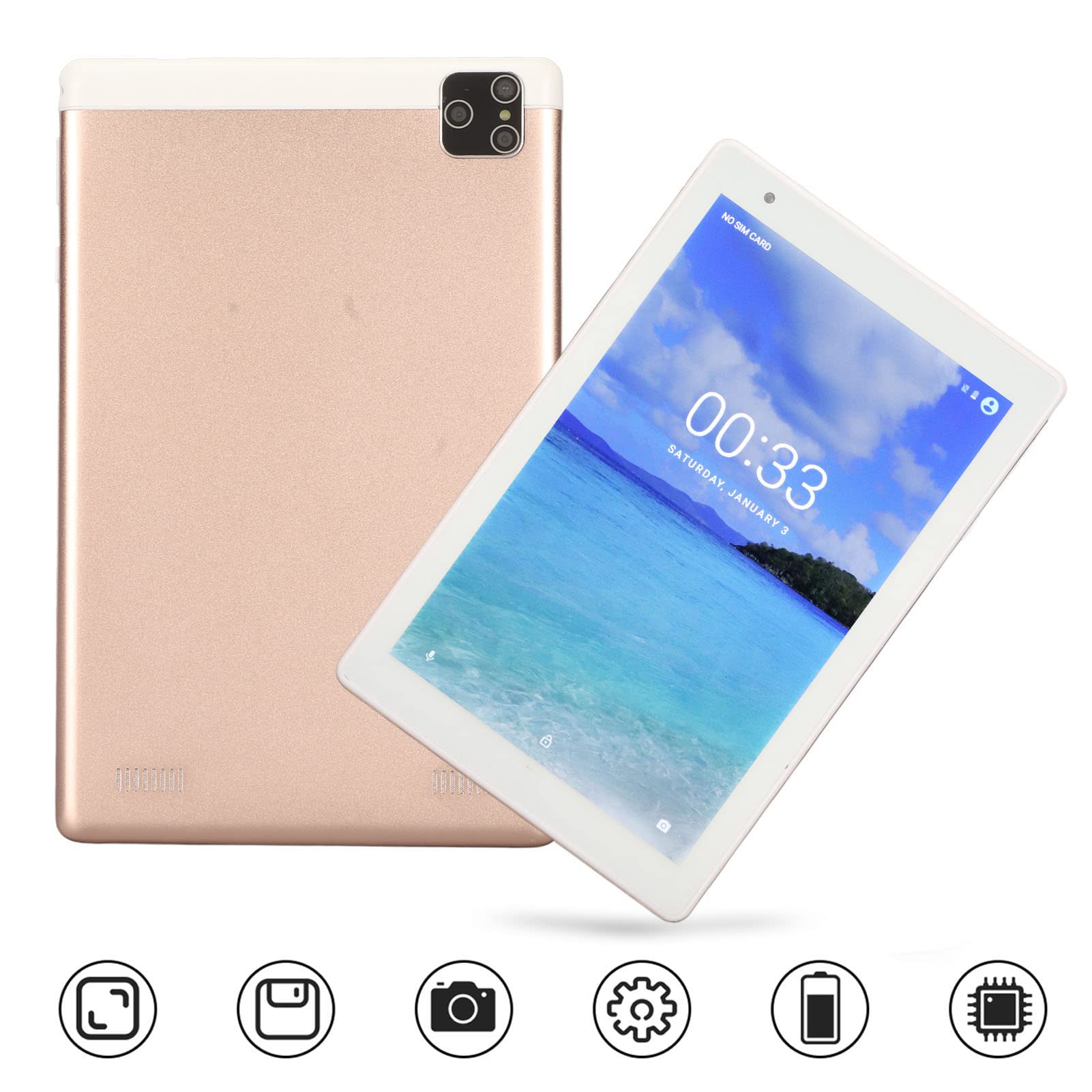 8.1 Inch Tablet, Android 10 2.4/5Ghz WiFi Tablet PC, 4+64GB, MTK6592 CPU, 720x1280 Resolution, with 3 Card Slots, Gold