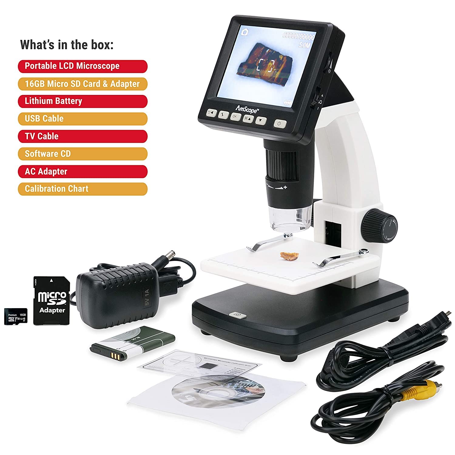 AmScope - DM130-16GB-18FOS-FSL-TW IQCREW by Amscope Kid's Premium Portable LCD Color Digital Microscope with Look and Learn Fossil Collecting Activity Kit