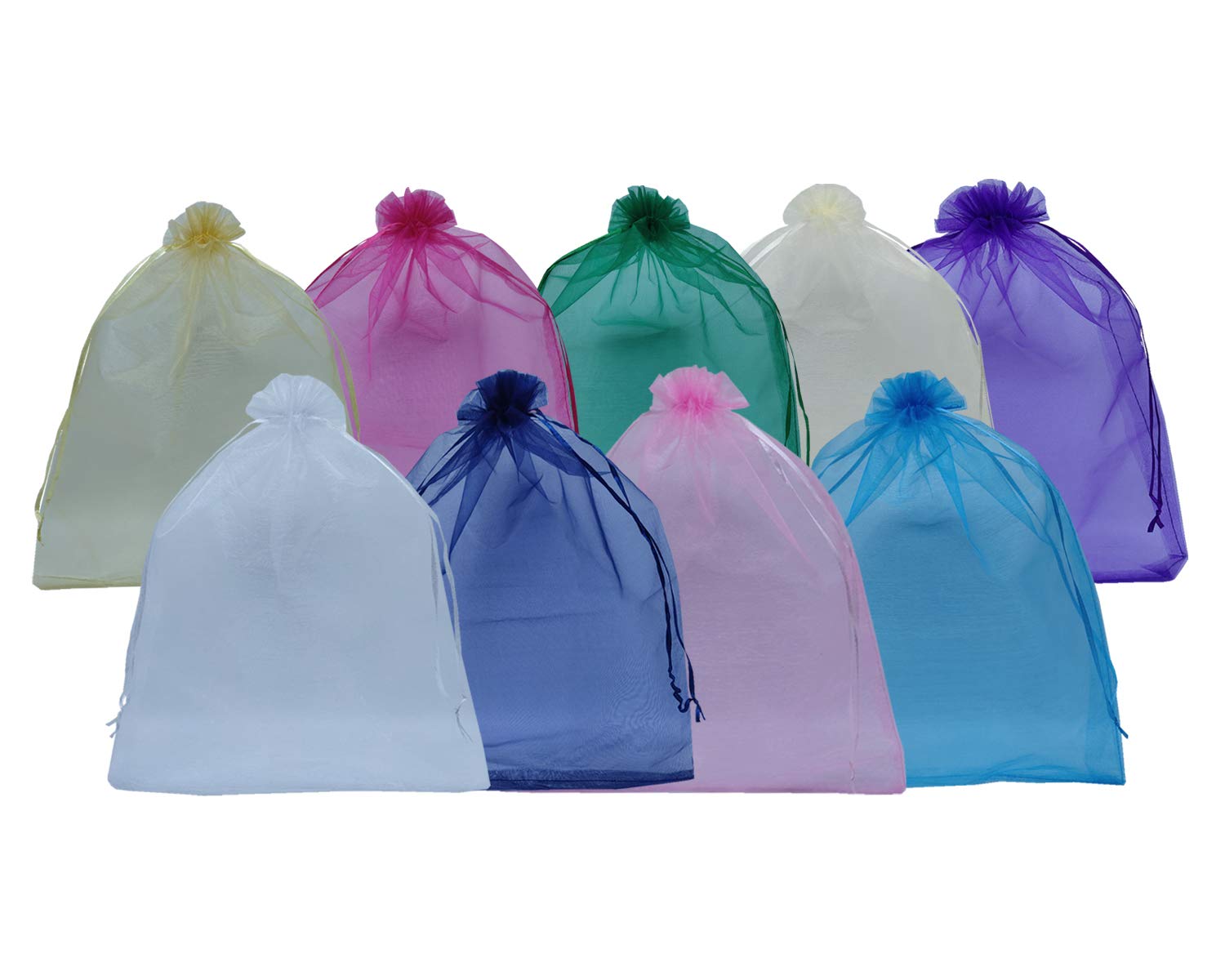 Ankirol 50pcs Sheer Organza Favor Bags 12 X 16 INCH Extra Large Organza Drawstring Bags 10 Colors (mix)