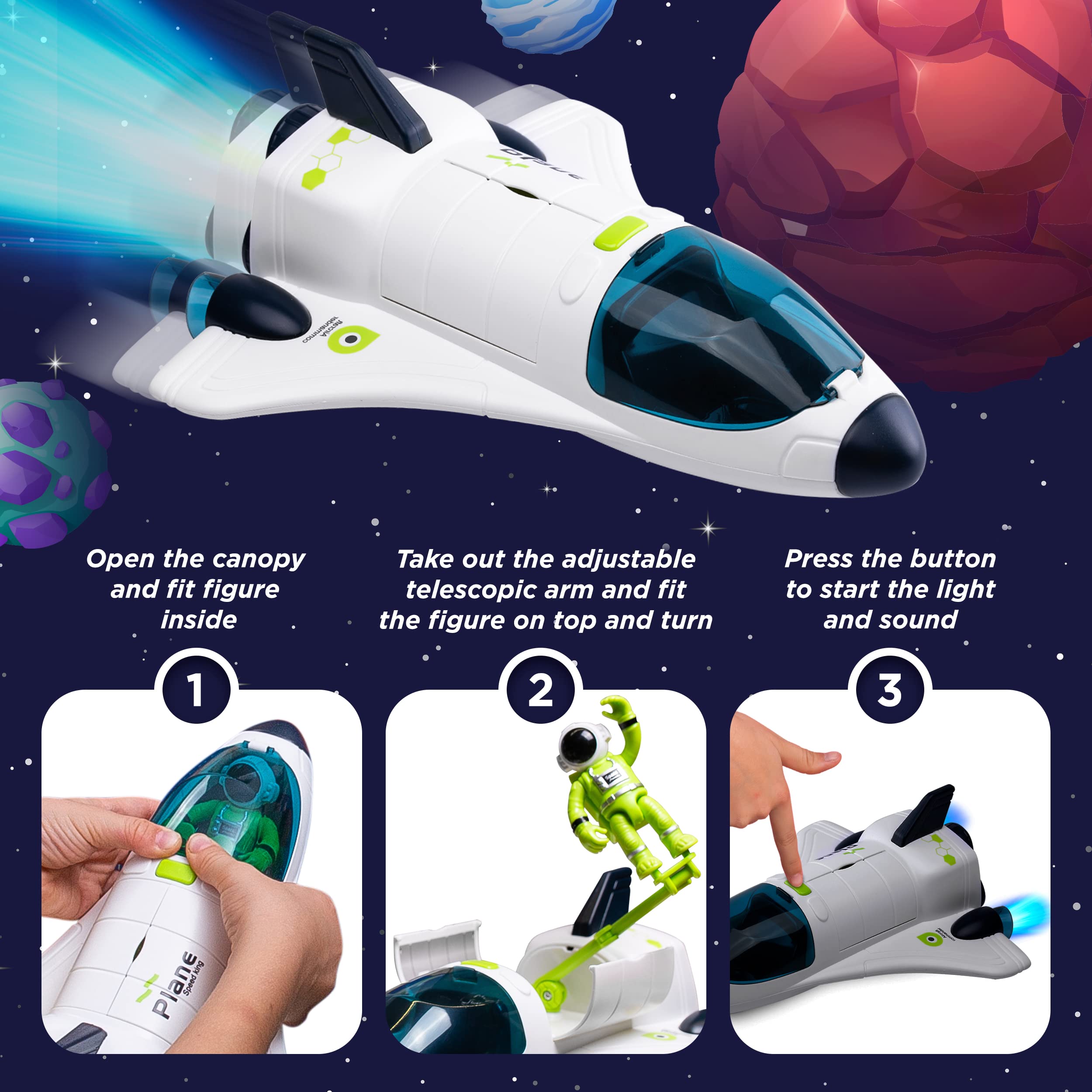 CHUKOO Space Toys for Kids 3 4 5 6 7 8, Space Shuttle with Rocket Ship Toys, 4 Astronaut Toys, Space Station, Space Rover, Outer Space Toys for Boys 5-8, Spaceship Toy, Rocketship Solar System Playset