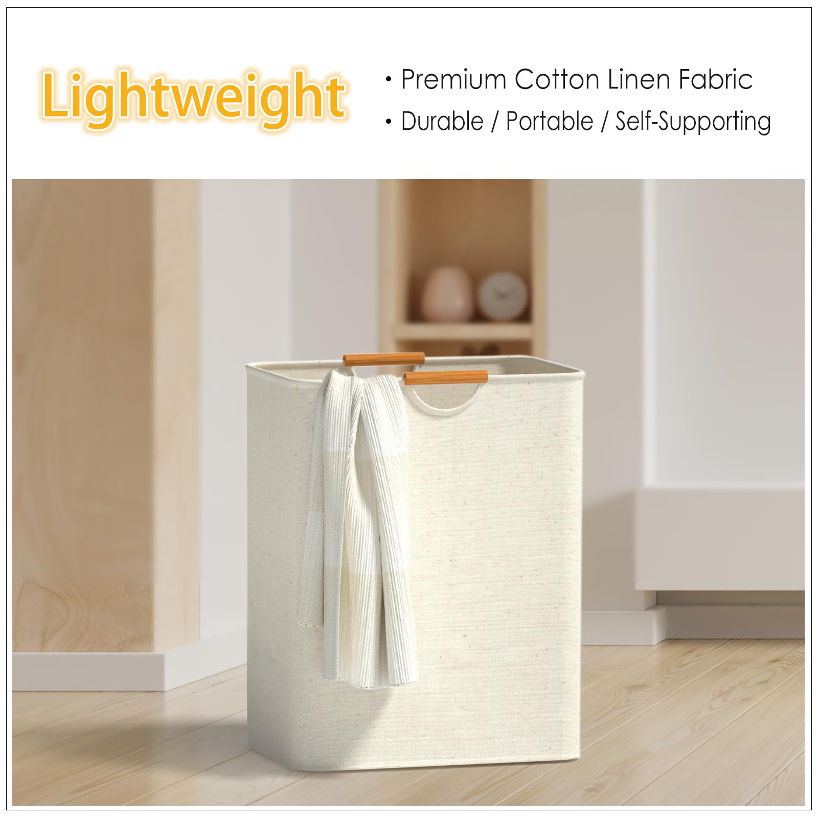 Neateam Laundry Basket, White Laundry Hamper with Handle Laundry Basket Dorm Waterproof Dirty Clothes Hampers for Bedroom Laundry Room Bathroom