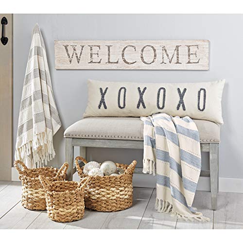 Mud Pie Polyester XOXOXO Washed Canvas Long Pillow 4163015, 1 Count (Pack of 1)