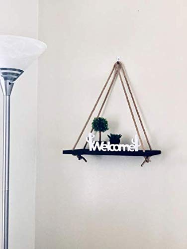 Mkono Hanging Shelves Boho Wall Decor Set of 2 Rustic Wood Floating Shelf with Rope Photo Plants Display Room Decor Aesthetic for Bedroom Bathroom Home Office College Dorm