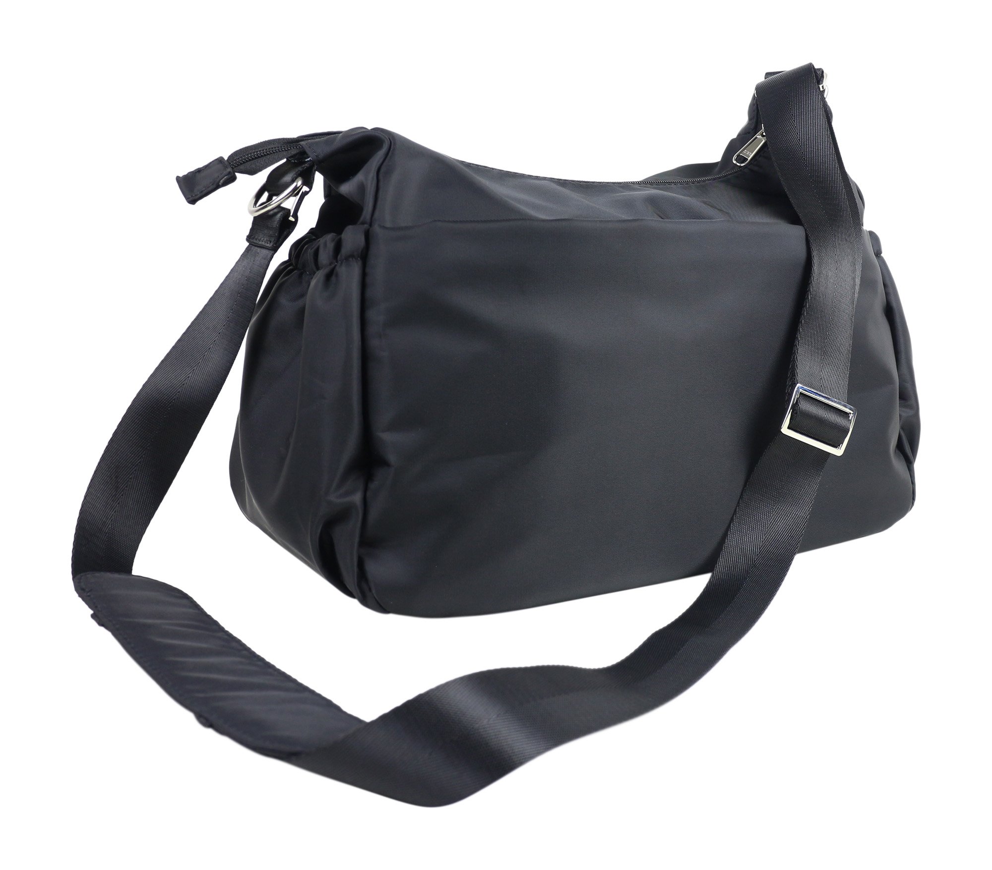 Purse Diaper Bag in Black Nylon with Matching Changing Pad Stroller Straps Premium Zippers 11 Pockets Insulated for Baby Bottles Crossbody Silver Tone Hardware Spacious Perfect for Moms on The Go