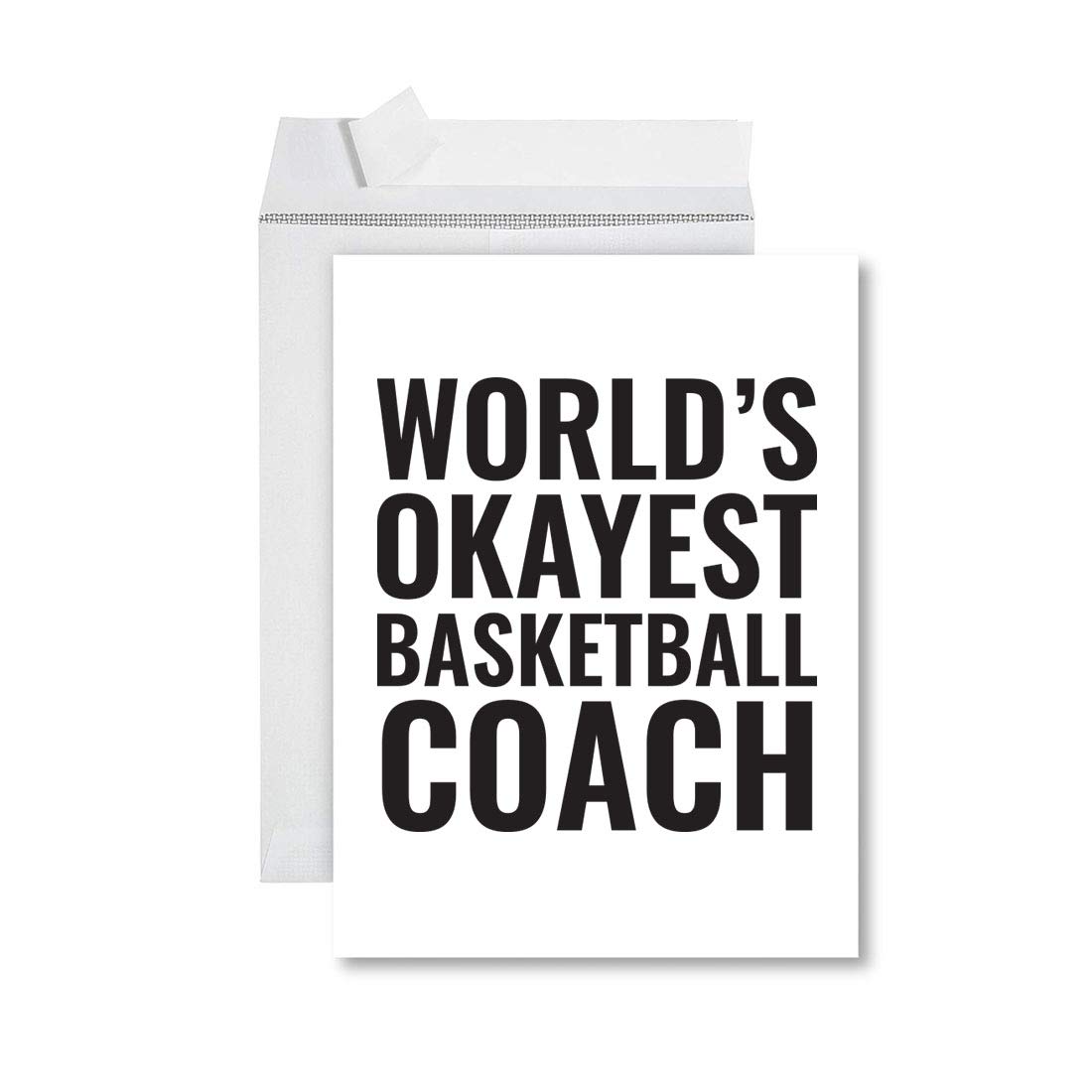 Andaz Press Funny World's Okayest Basketball Coach Jumbo Card, 8.5 x 11 inch, Blank Greeting Card with Envelope, Humour, Banter, Fun Birthday Card, Thank You Card for Basketball Coach, 1-Pack